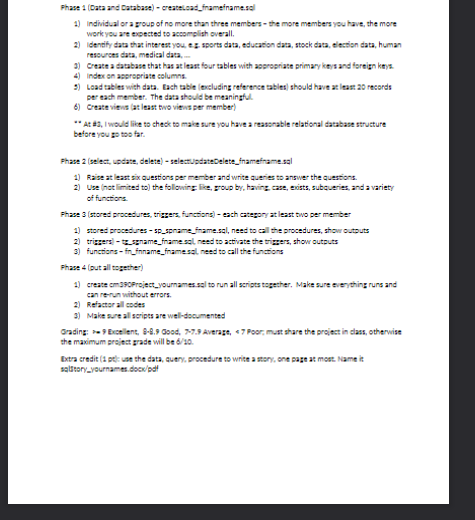 CM390 SQL Server Semester Project (10% of the total | Chegg.com