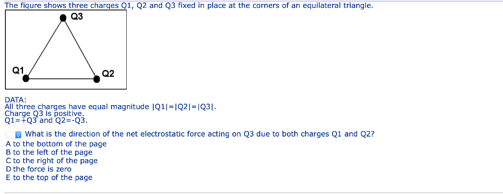Solved The figure shows three charges 1, Q2 and Q3 fixed in | Chegg.com