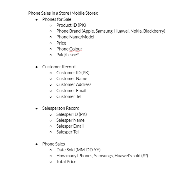 Solved Create a working database system for a mobile store. | Chegg.com