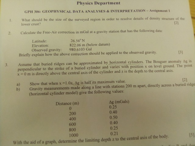 Solved Physics Department GPH 306: GEOPHYSICAL DATA ANALYSES | Chegg.com