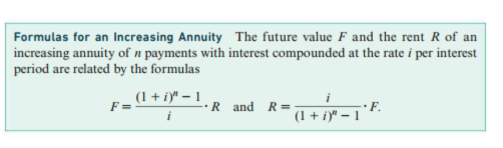 Solved Formulas for an Increasing Annuity The future value F | Chegg.com