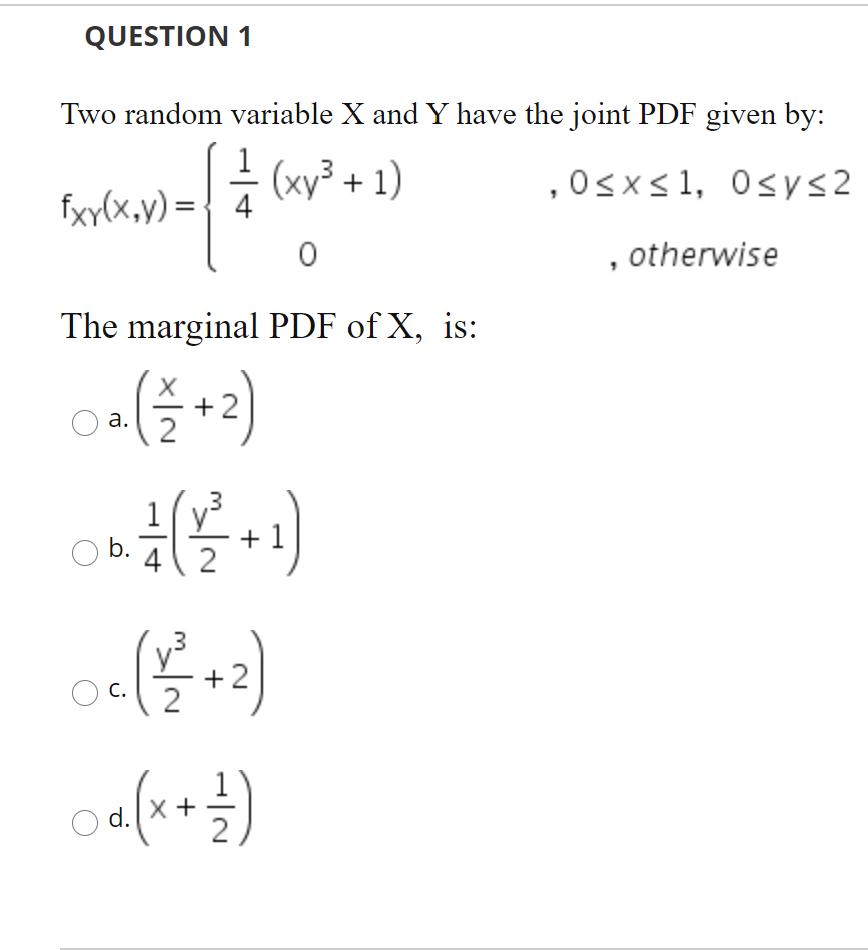 Solved QUESTION 1 Two random variable X and Y have the joint | Chegg.com