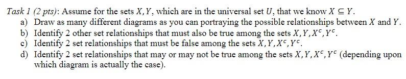 Solved Task 1 (2 pts): Assume for the sets X,Y, which are in | Chegg.com