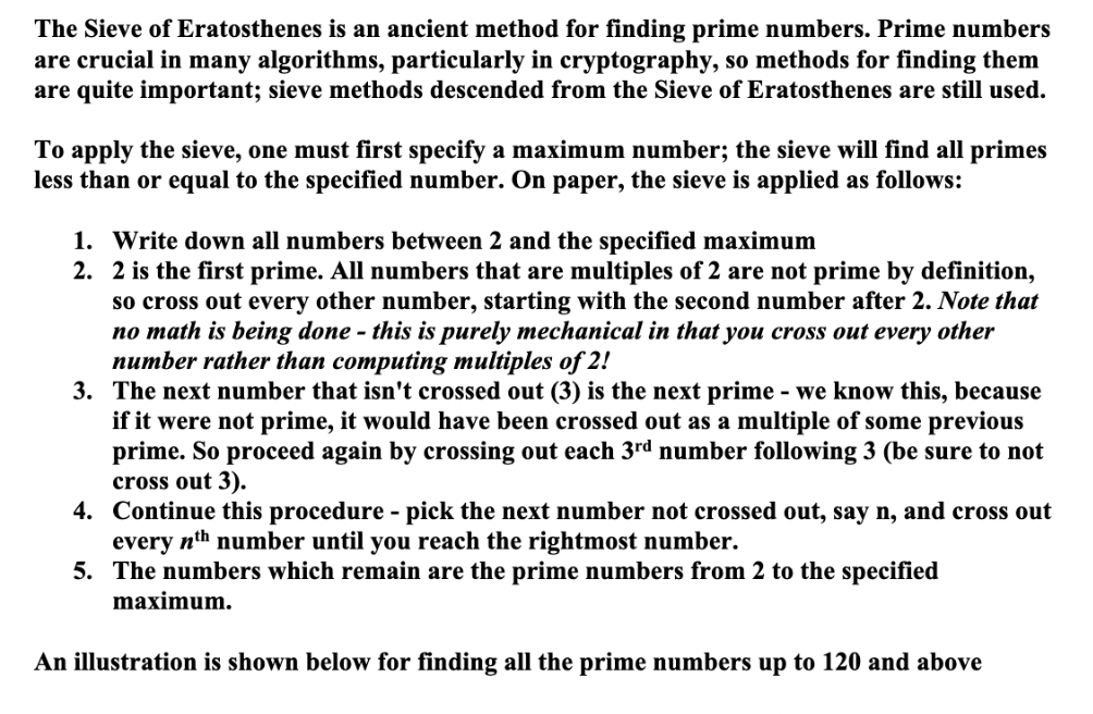 Solved The Sieve of Eratosthenes is an ancient method for | Chegg.com