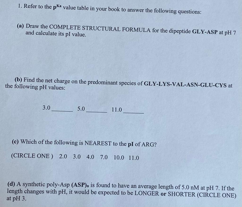 Solved 1. Refer to the pKa value table in your book to | Chegg.com