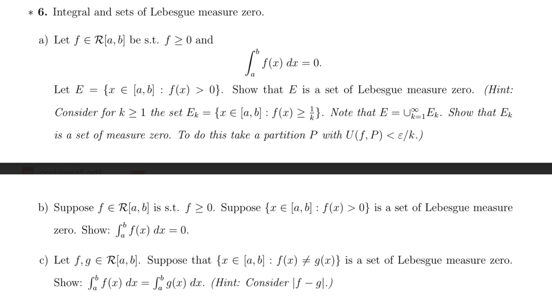 Solved by an EXPERT Integral and sets of ﻿Lebesgue measure | Chegg.com
