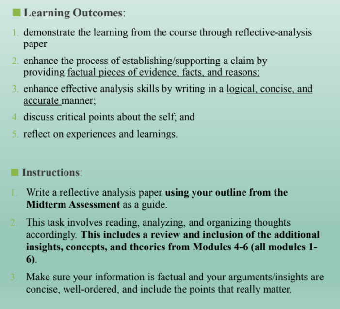 Learning Outcomes: 1. demonstrate the learning from | Chegg.com