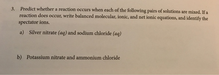 Solved Predict whether a reaction occurs when each of t | Chegg.com