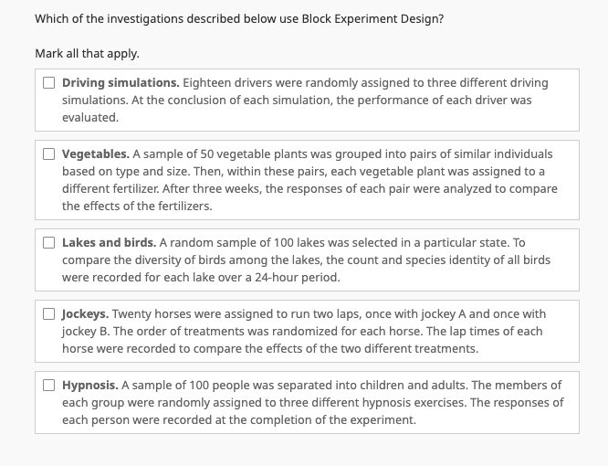 Solved Which of the investigations described below use Block | Chegg.com