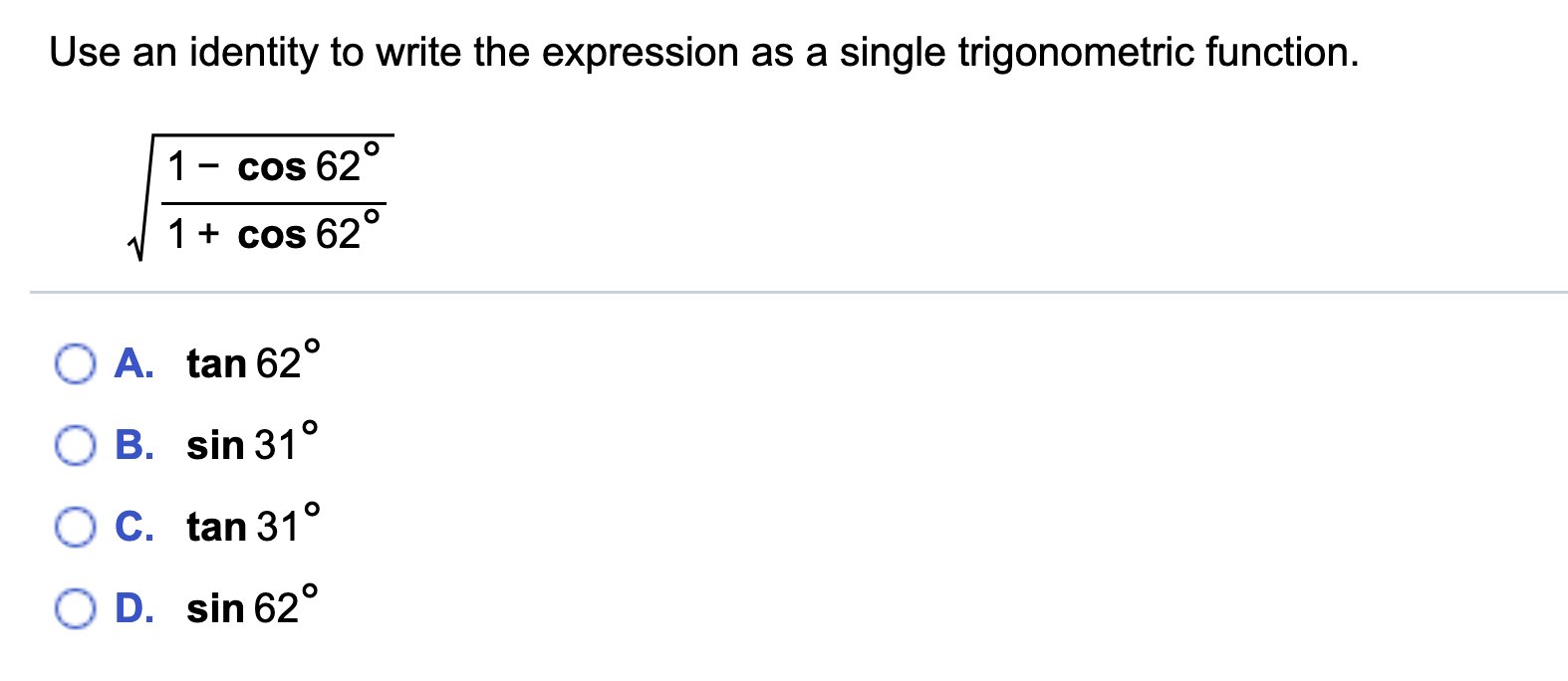 Solved Use an identity to write the expression as a single | Chegg.com