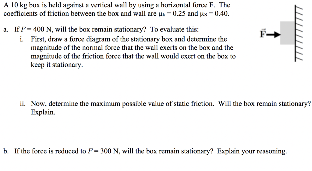 Solved A 10 kg box is held against a vertical wall by using | Chegg.com