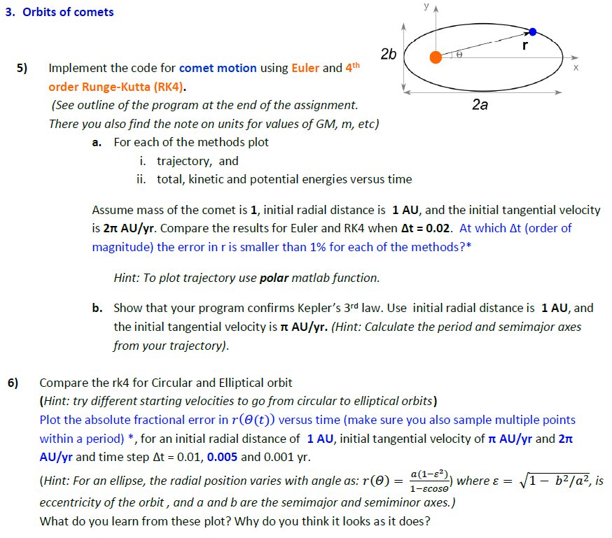 Orbit Of A Comet Matlab I Need Help To Solve The