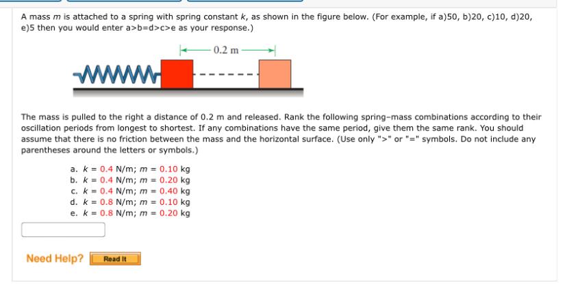 Solved A mass m is attached to a spring with spring constant | Chegg.com