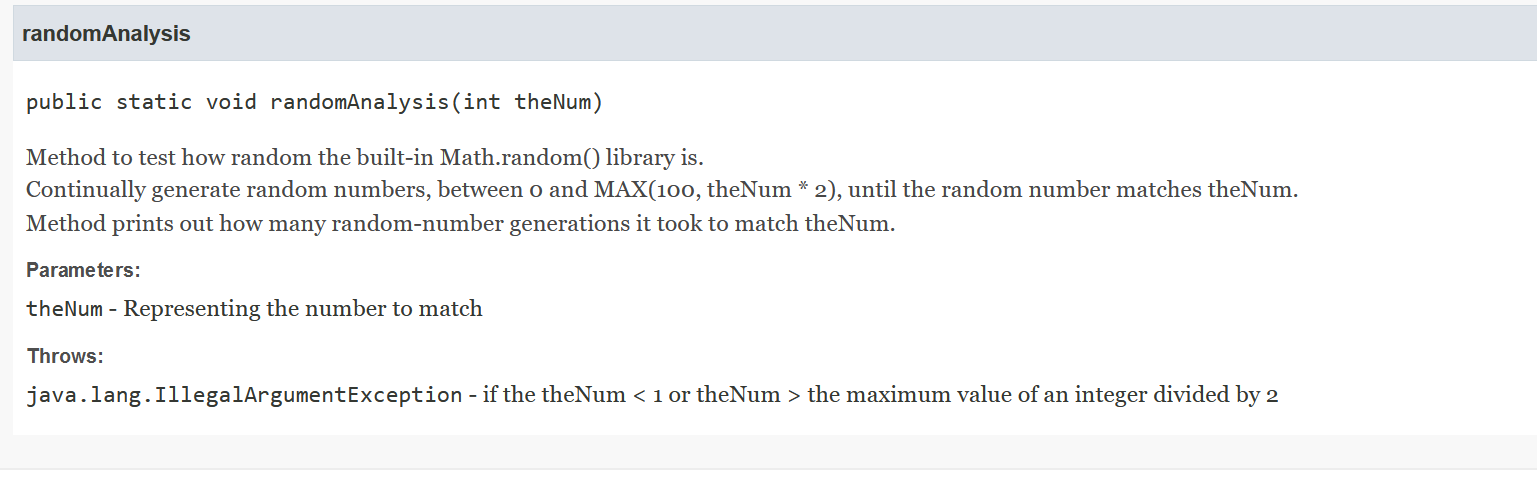 Solved randomAnalysis public static void randomAnalysis(int | Chegg.com