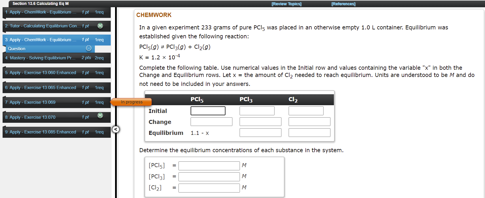 Solved In a given experiment 233 grams of pure PCl5 was | Chegg.com