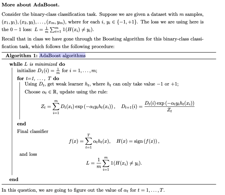 Li=1 More about AdaBoost. Consider the binary-class | Chegg.com