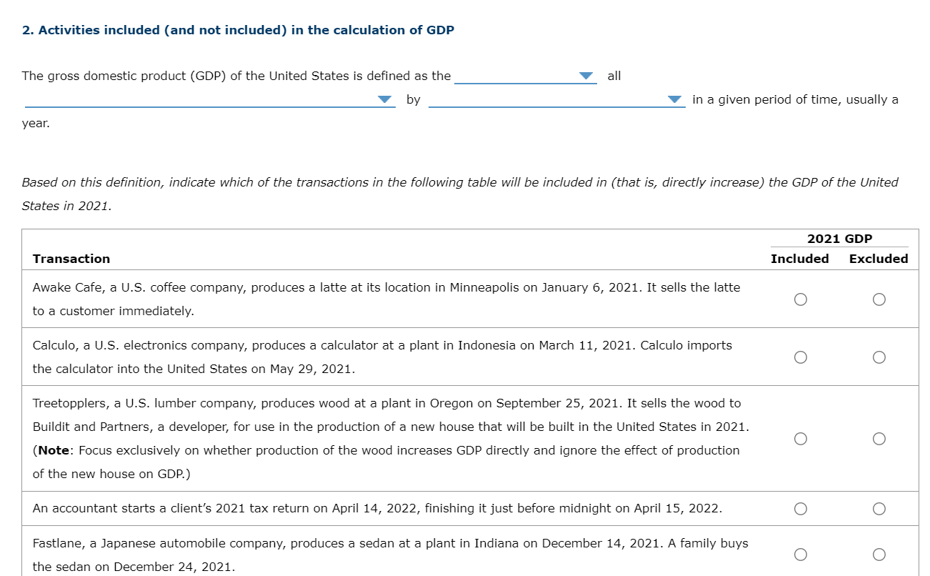 Solved 2. Activities included (and not included) in the | Chegg.com