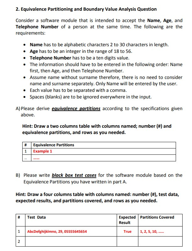 Solved 2. Equivalence Partitioning and Boundary Value | Chegg.com