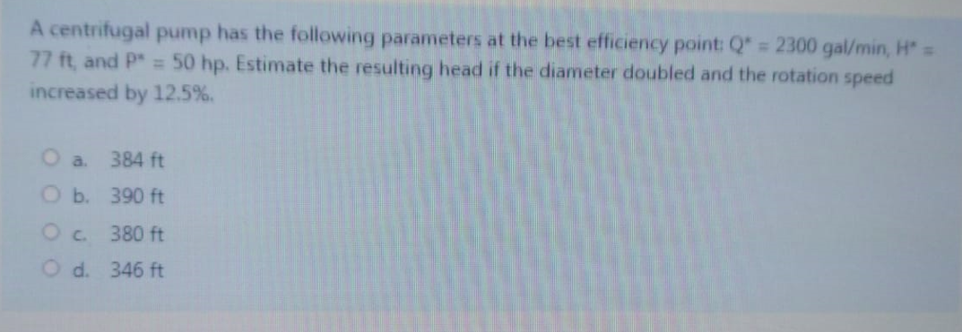 Solved A centrifugal pump has the following parameters at | Chegg.com