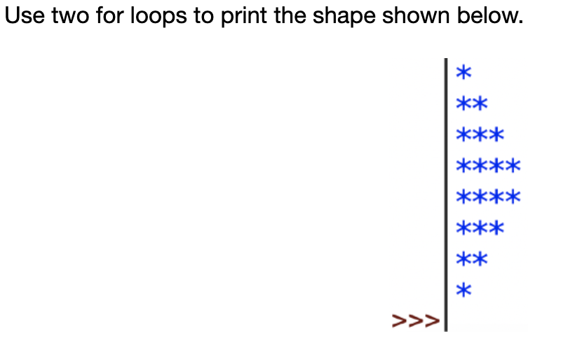 Solved Use two for loops to print the shape shown | Chegg.com