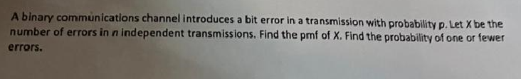 Solved A binary communications channel introduces a bit | Chegg.com