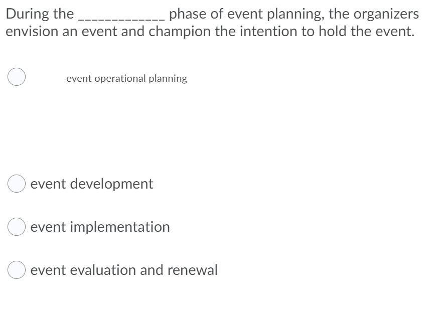Solved During the phase of event planning, the organizers | Chegg.com