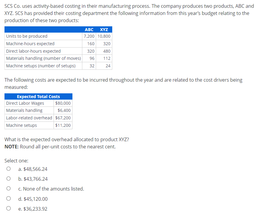 Solved SCS Co. uses activity-based costing in their | Chegg.com