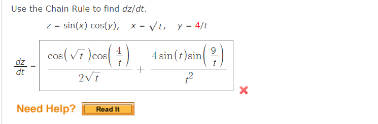 Solved Use the Chain Rule to find dz/dt. z = sin(x) cos(y), | Chegg.com
