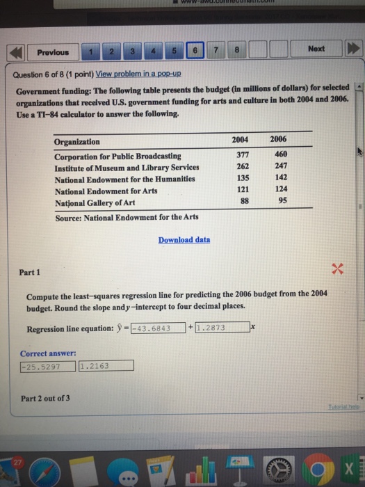 Solved Next Previous 1 2 Question 6 of 8 (1 point) View | Chegg.com