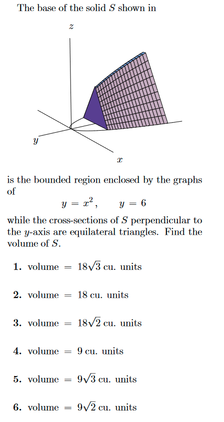 Solved The base of the solid S shown in is the bounded | Chegg.com