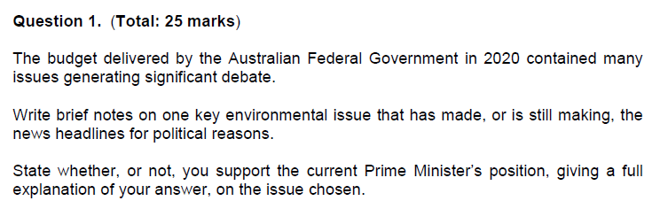 Solved Question 1. (Total: 25 marks) The budget delivered by | Chegg.com