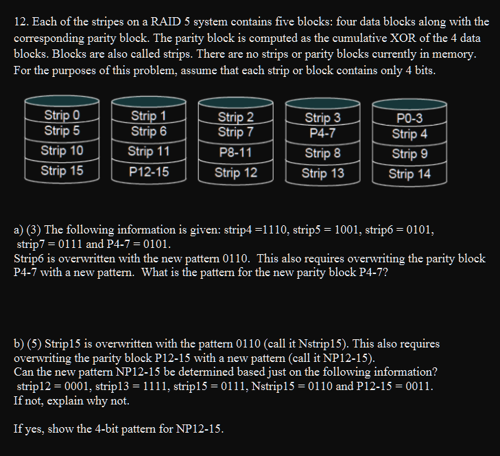 Each of the stripes on a RAID 5 ﻿system contains five | Chegg.com