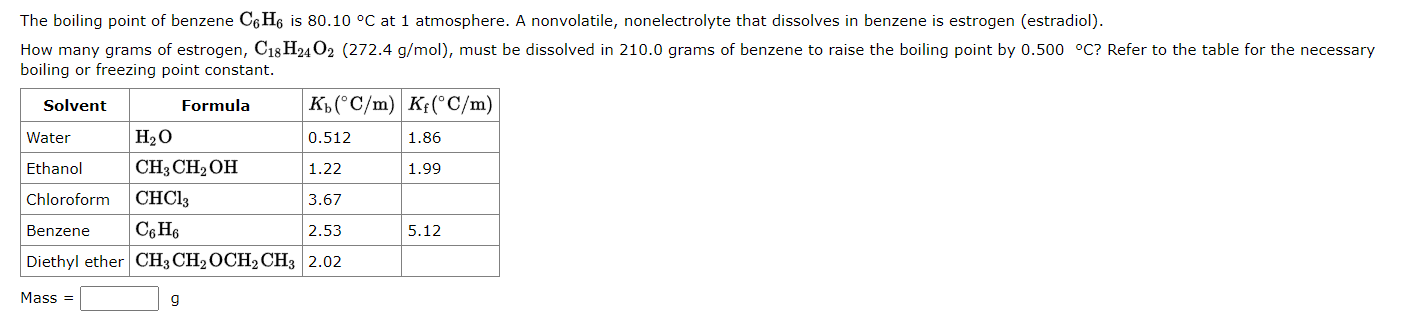 Solved The boiling point of benzene C6H6 is 80.10∘C at 1 | Chegg.com