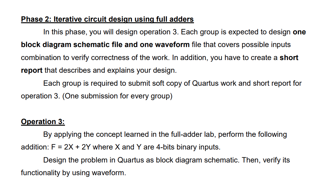 Solved Phase 2: Iterative circuit design using full adders | Chegg.com