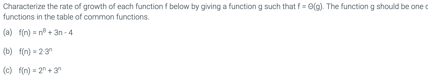 Solved Characterize the rate of growth of each function f | Chegg.com