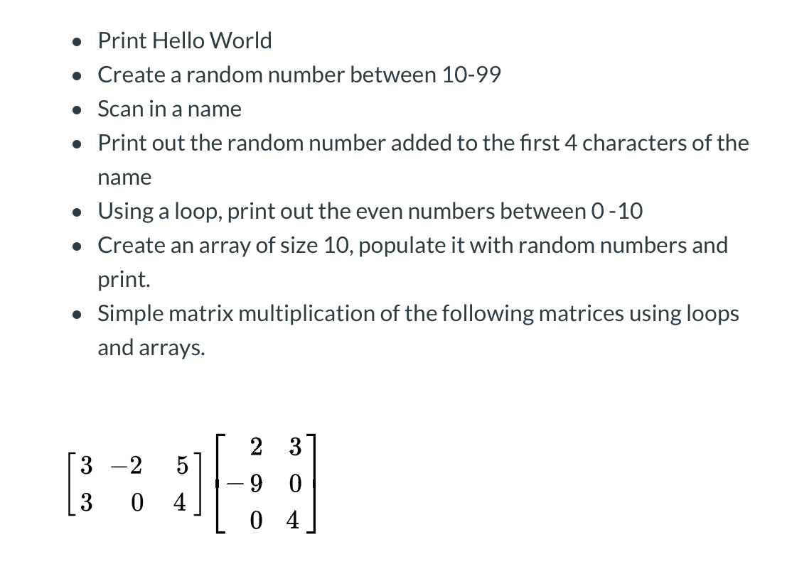 Solved Print Hello World Create A Random Number Between Chegg