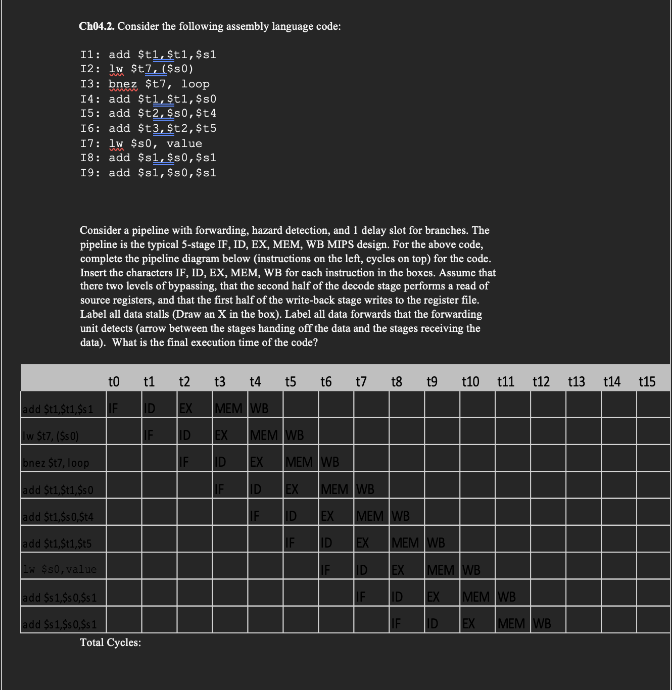 Ch04.2. Consider the following assembly language | Chegg.com Ch04.2. Consider the following assembly language | Chegg.com