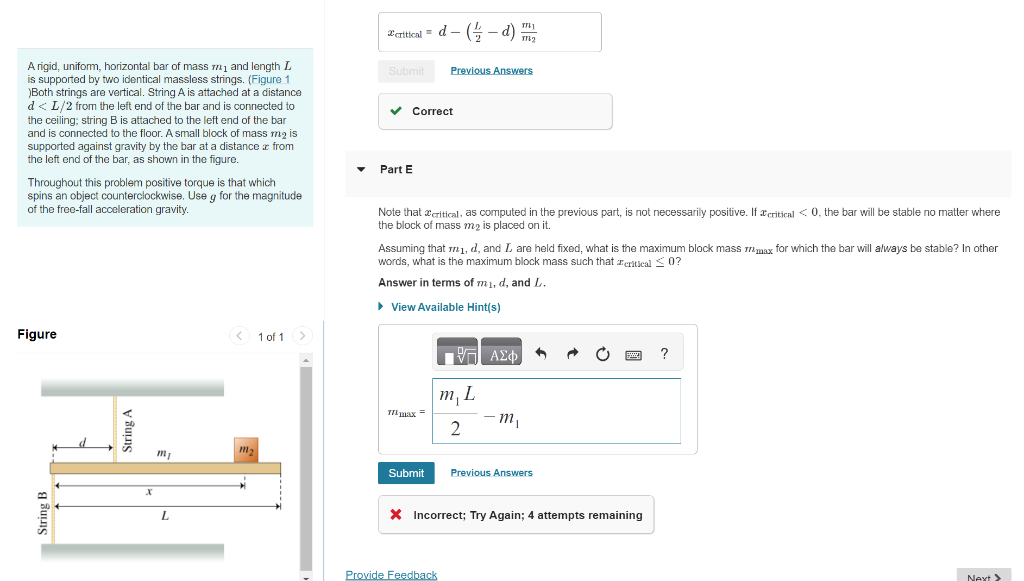 Solved A rigid, uniform, horizontal bar of mass m1 and | Chegg.com