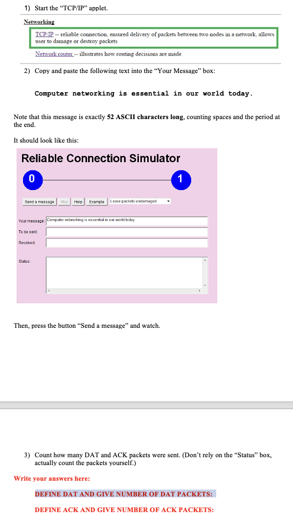 1) Start the "TCP/IP" applet. Networking TCP.IP -- | Chegg.com