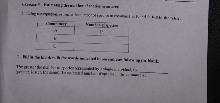 Solved Exercise 3- Estimating the number of species in an | Chegg.com
