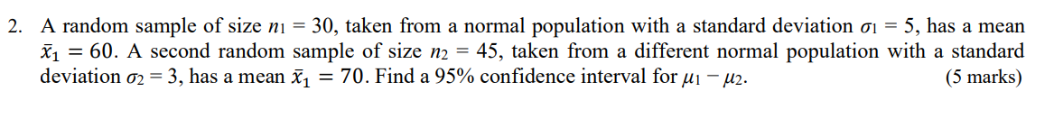 Solved A random sample of size n1 = 30, taken from a normal | Chegg.com