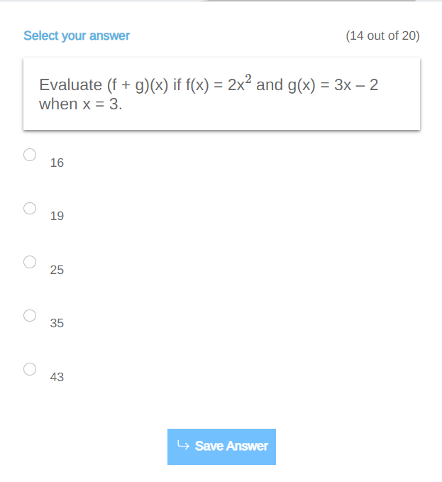 Solved Evaluate \\( (f+g)(x) \\) if \\( f(x)=2 x^{2} \\) and | Chegg.com