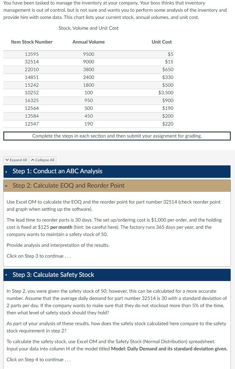 Solved You have been tasked to manage the inventory at your | Chegg.com