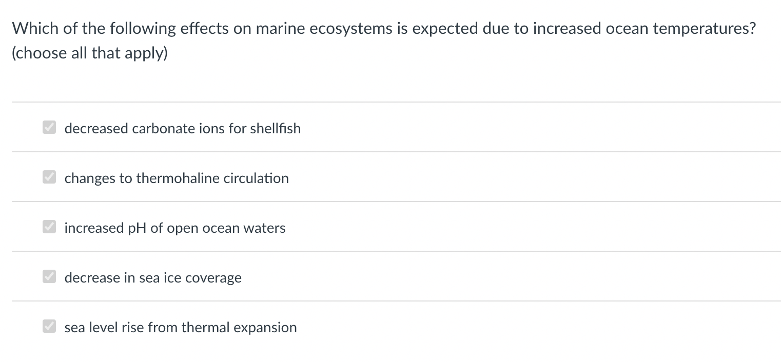 Solved Which of the following effects on marine ecosystems | Chegg.com