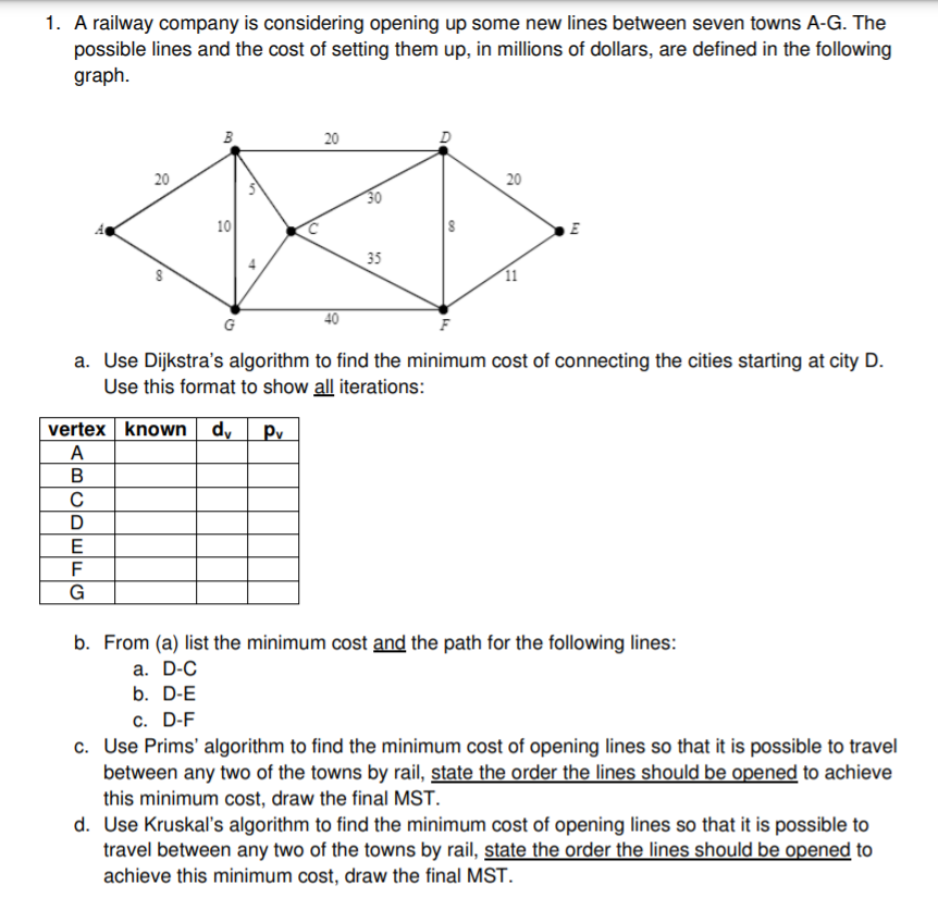 Solved 1. A railway company is considering opening up some | Chegg.com