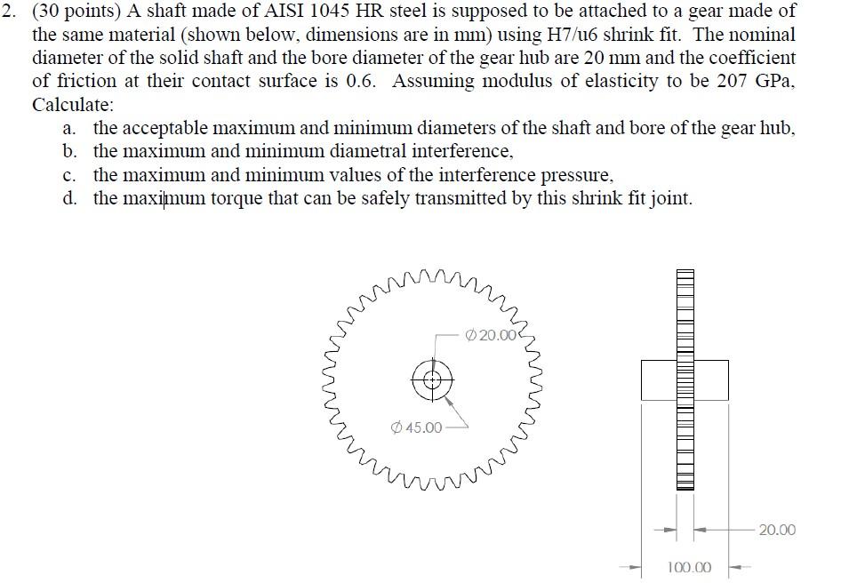 Solved 2. (30 points) A shaft made of AISI 1045 HR steel is | Chegg.com