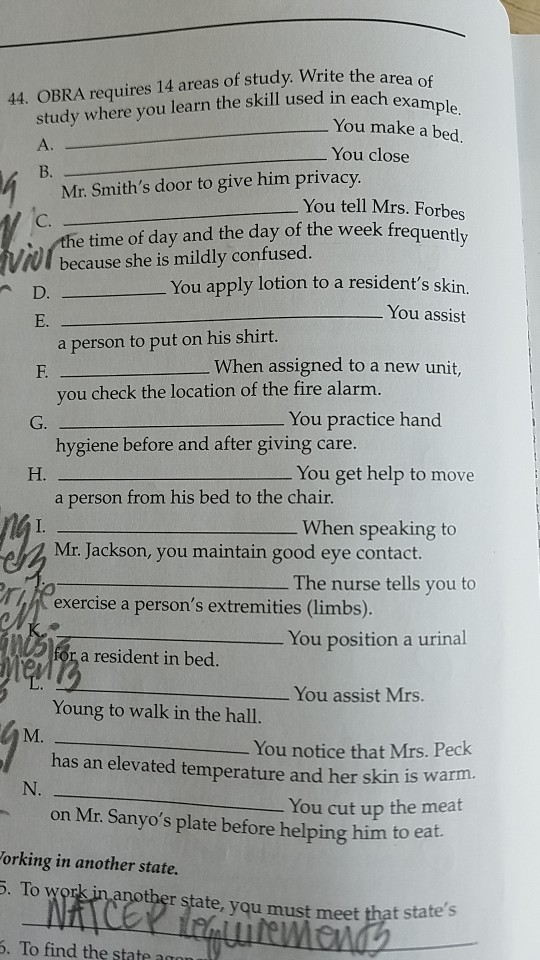 Solved 44. OBRA requires 14 areas of study. Write the area | Chegg.com