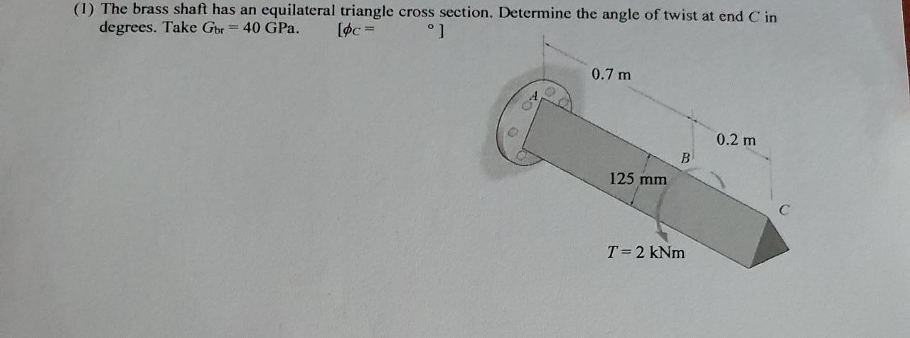 Solved (1) The brass shaft has an equilateral triangle cross | Chegg.com