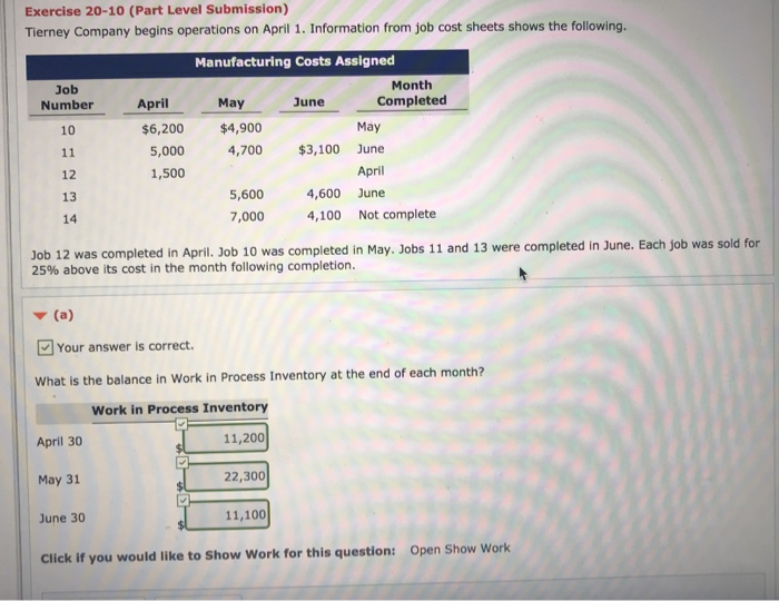 Solved Exercise 20-10 (Part Level Submission) Tierney | Chegg.com
