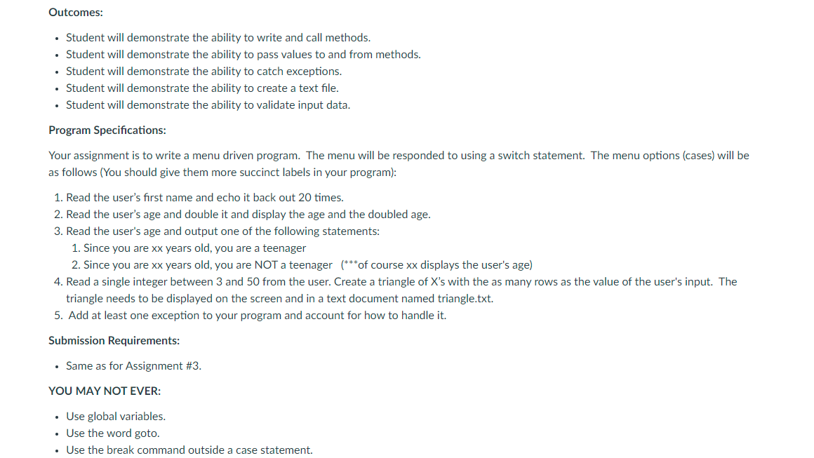 Solved Outcomes: • Student will demonstrate the ability to | Chegg.com